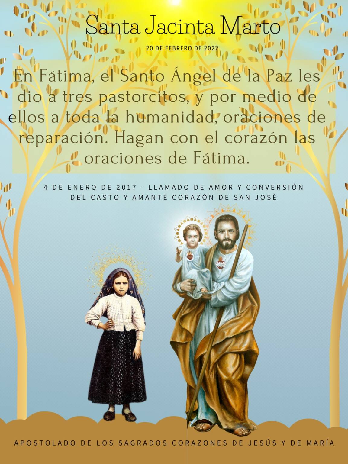 Santa Jacinta Marto – APOSTOLADO DE LOS SAGRADOS CORAZONES UNIDOS DE ...