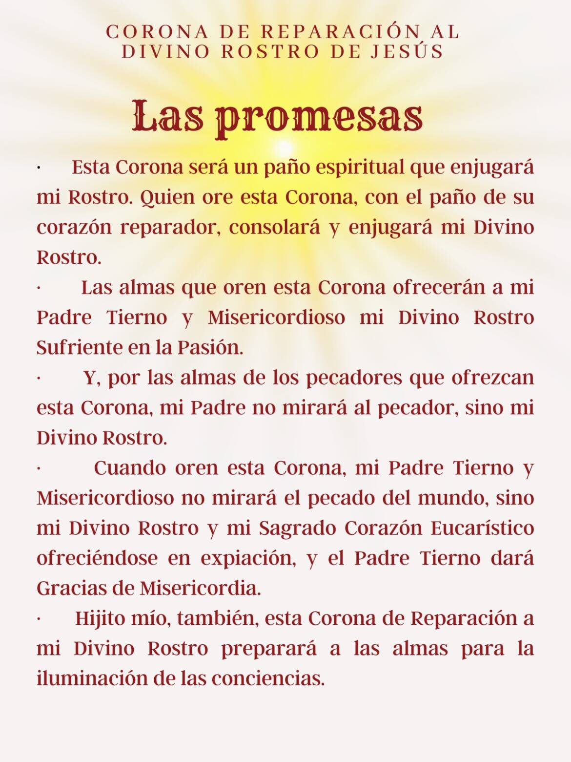 Corona Divino Rostro Promesas – APOSTOLADO DE LOS SAGRADOS CORAZONES ...
